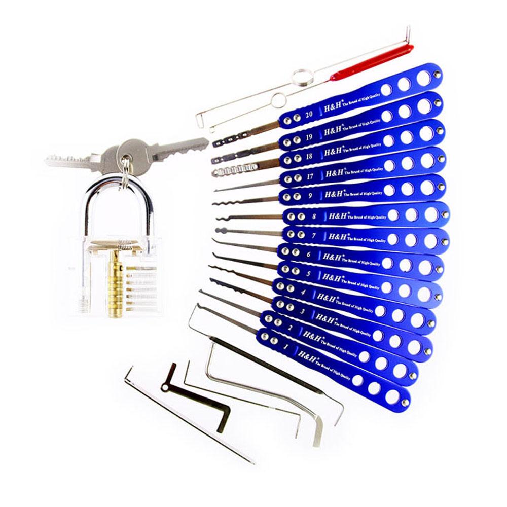 H&H 20 Lock Picks Set Transparent Practice Padlock Bundle – Lockpickable